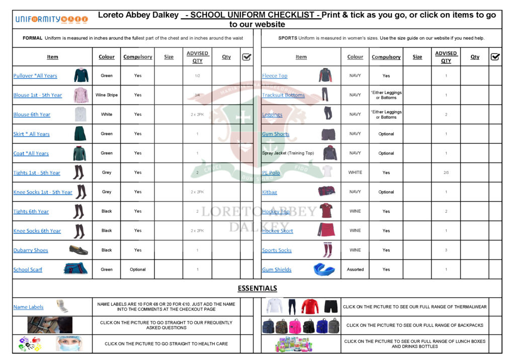 Uniform – Loreto Abbey Secondary School, Dalkey